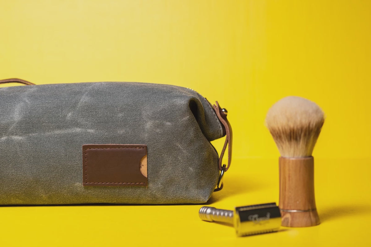 Personalized Compact Toiletry Bag: Personalized Waxed Canvas Dopp Kit – Clark & Taft
