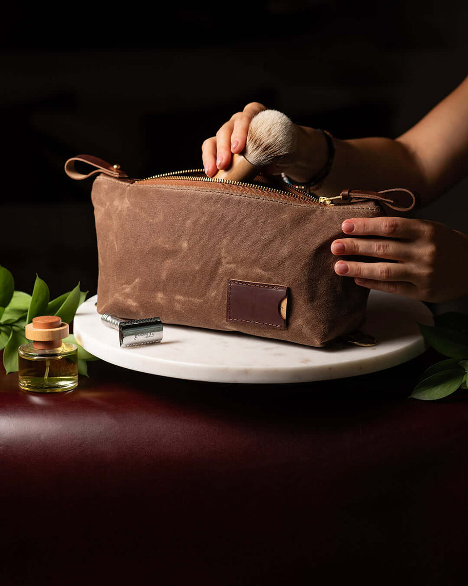 Personalized Compact Toiletry Bag: Personalized Waxed Canvas Dopp Kit ...